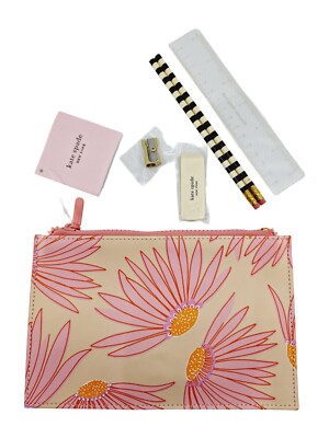 Kate Spade Falling Flower Pencil Case Pouch With 2 Pencils Eraser Ruler ...