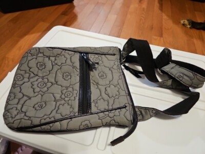 Thirty-One Gray & Black Quilted Poppy Floral Crossbody Shoulder Bag ...