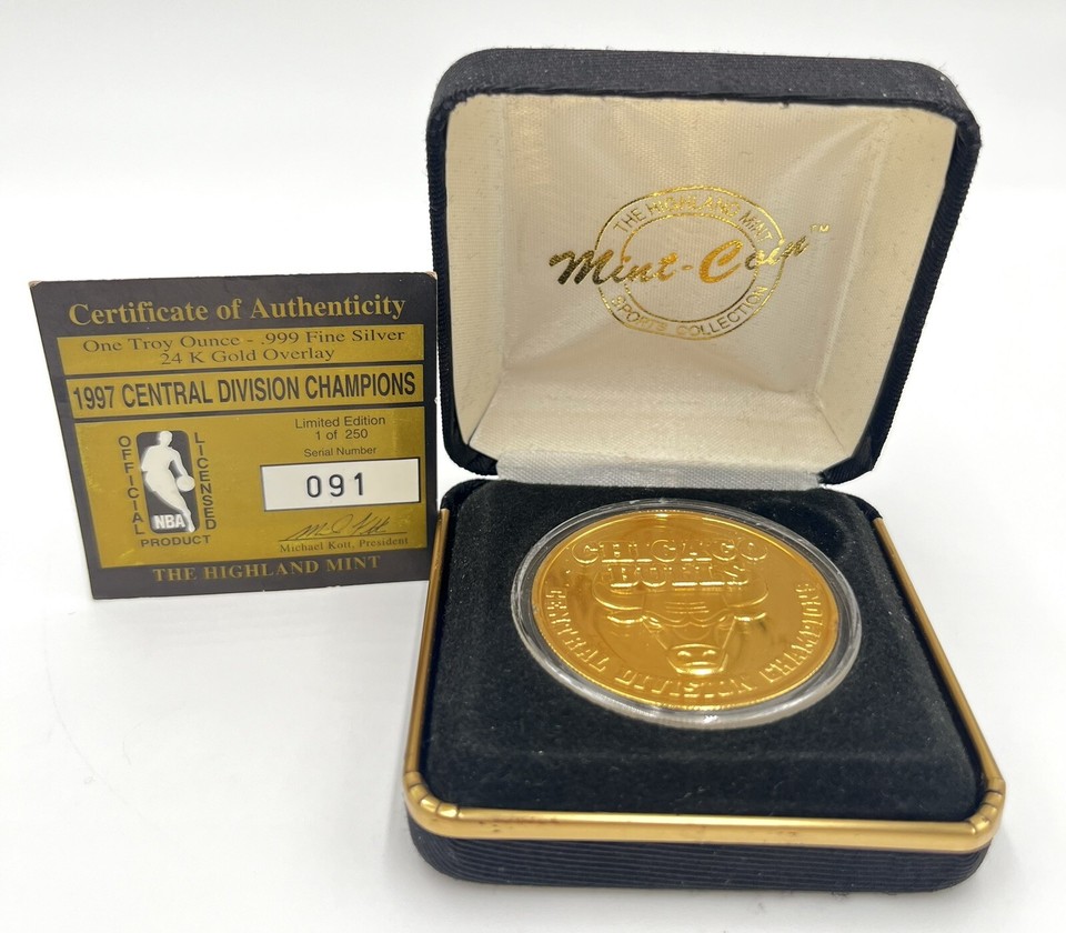RARE .999 SILVER & 24K GOLD OVERLAY COIN HIGHLAND MINT 1997 CHICAGO ...