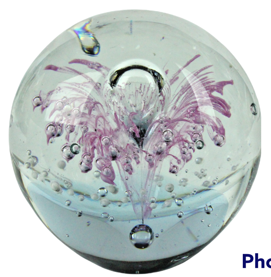 4 1/2" Glass Orb Paperweight with Pink Splash & Large Central ...