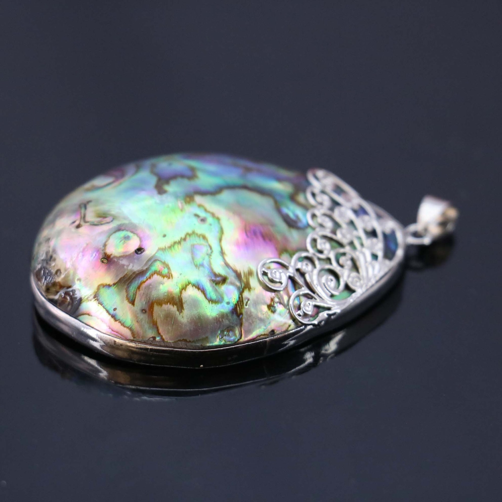 51x38 Natural Color Abalone Shell Pendant Female Tibetan Silver Flower ...