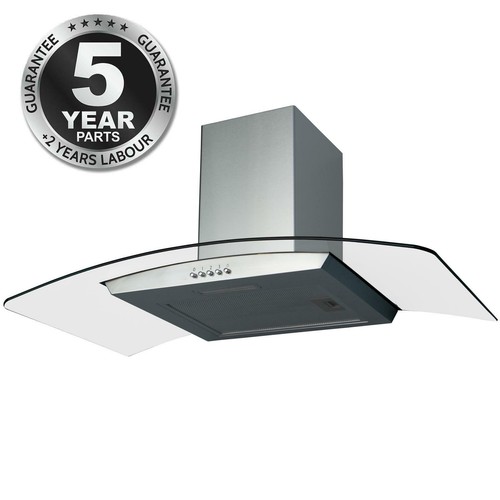 SIA CGH110SS 110cm Stainless Steel Curved Glass Cooker Hood Extractor ...