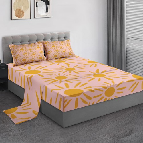 Twin Size Bed Sheet Sets, Yellow Boho Sun Soft Microfiber 3 Pcs Bedding ...