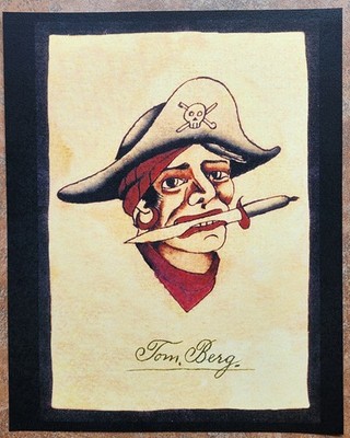 antique 1910s tom berg san fran skull crossbones pirate tattoo flash ...