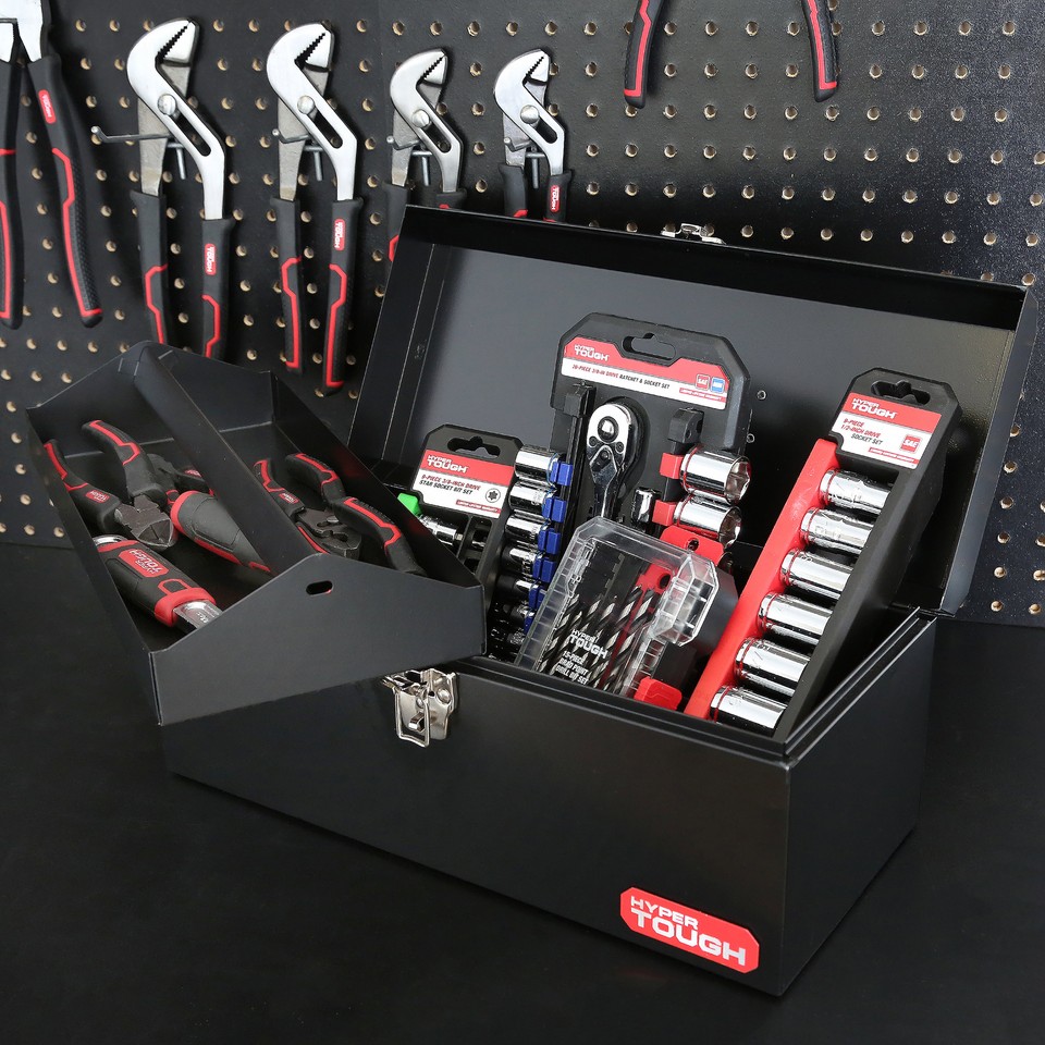 16-Inch Black Metal Tool Box with Removable Tool Tray | eBay