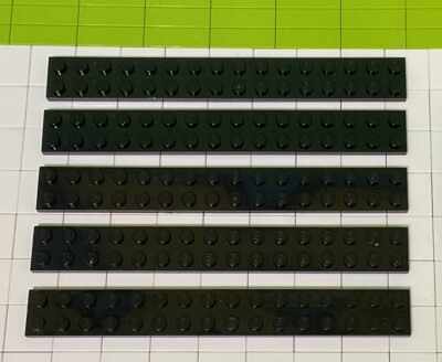 5x LEGO Plates 2x16 2 x 16 Black MOC Building Parts Modular Base Plate ...