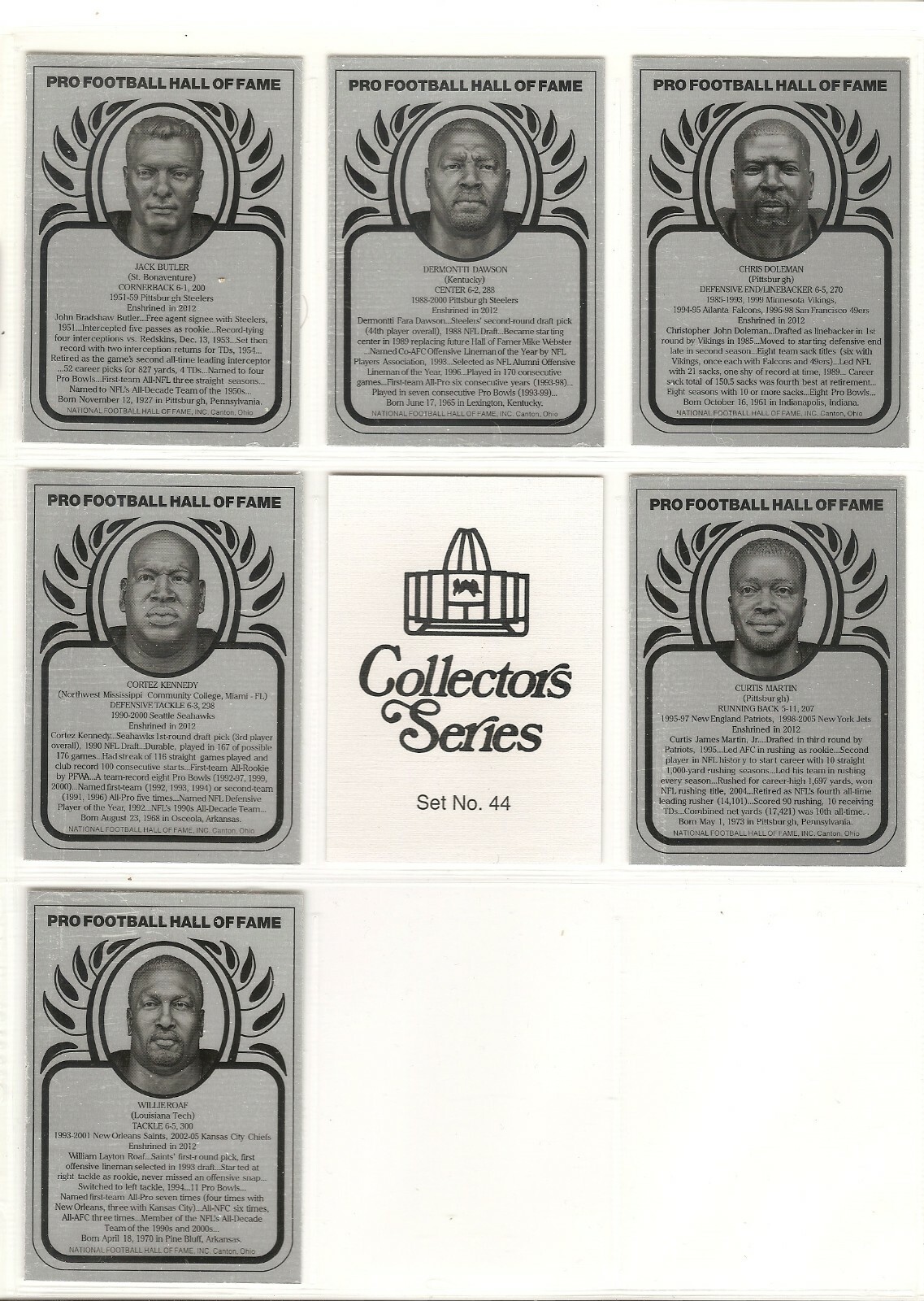 Rare Complete Metallic Pro Football Hall of Fame Card Set - Series 44 ...