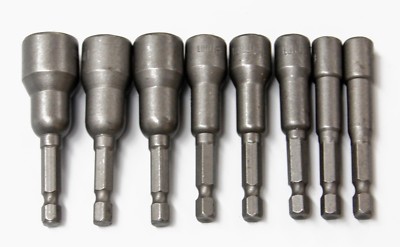 8pc 65mm TEK Screw Drill Bit Hex Socket 6mm 7mm 8mm 9mm 10mm 11mm 12mm ...