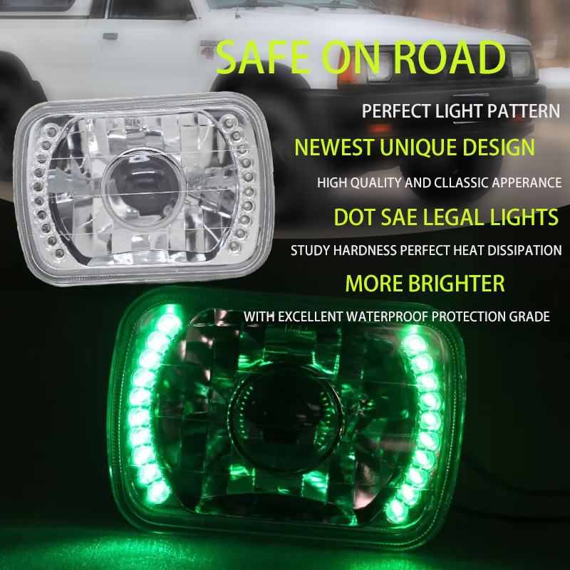5x7 7x6 LED Sealed Green Halo Headlights Fit Toyota 95-97 Tacoma & 88 ...