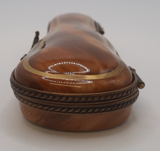 LIMOGES France Wood-Style Violin Case Trinket Box Hand Painted Peint ...