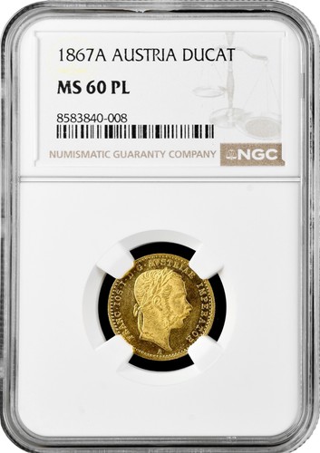 Austria 1 ducat 1867 A, NGC MS60 PL, "Emperor Franz Joseph I (1848 ...