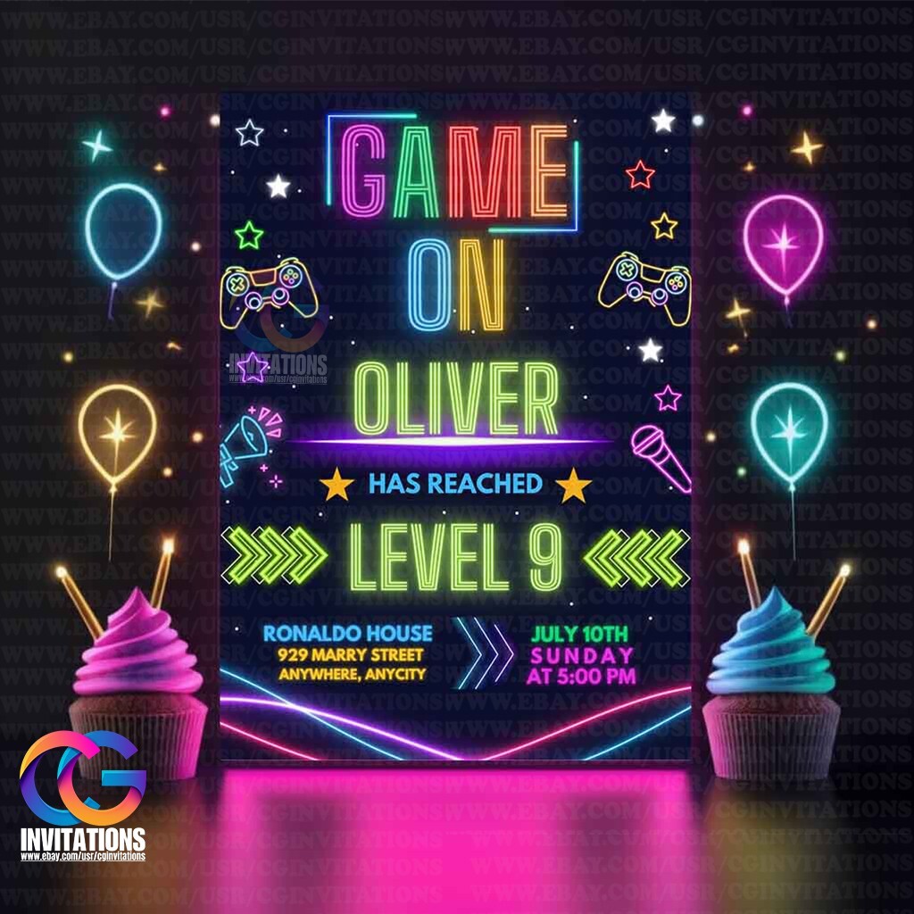 Gaming Level Up Invitation Template, Boys Gaming Party Template, Instan ...