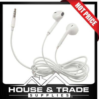 White Stereo Earphones with Micophone and Volume Control Ear Buds ...