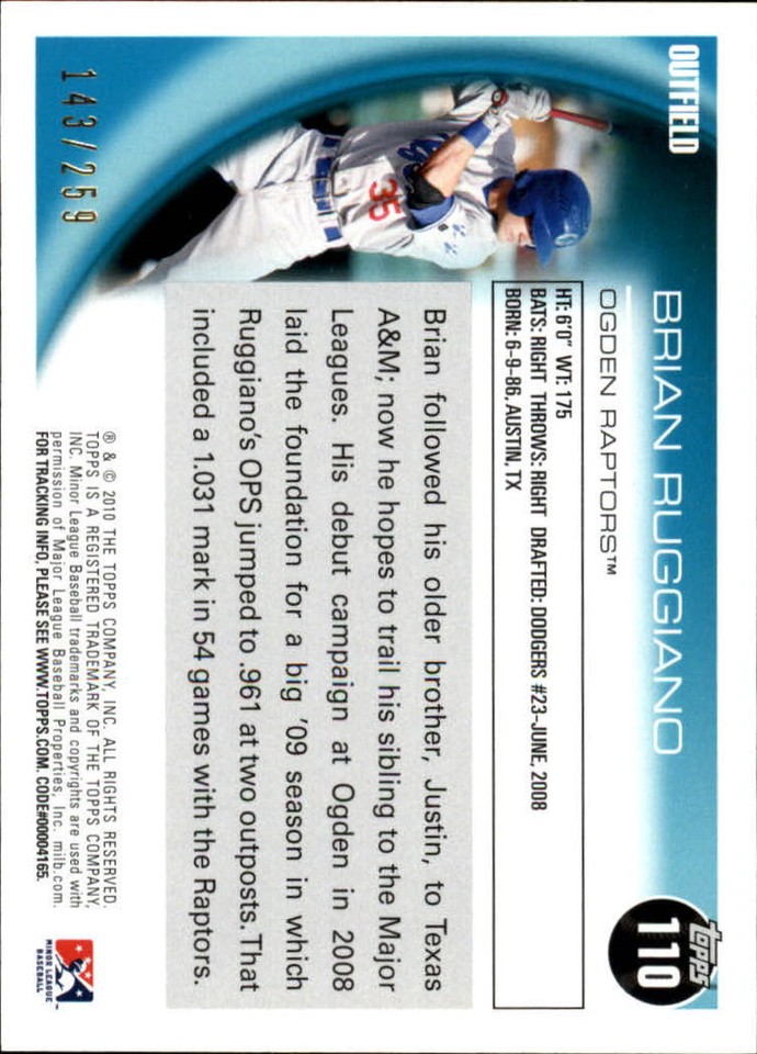 2010 Topps Pro Debut Blue #110 Brian Ruggiano /259 Card | eBay