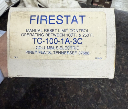 Firestat Maunal Reset Limit Control 100F To 250 TPI TC-100-1A-3C ...