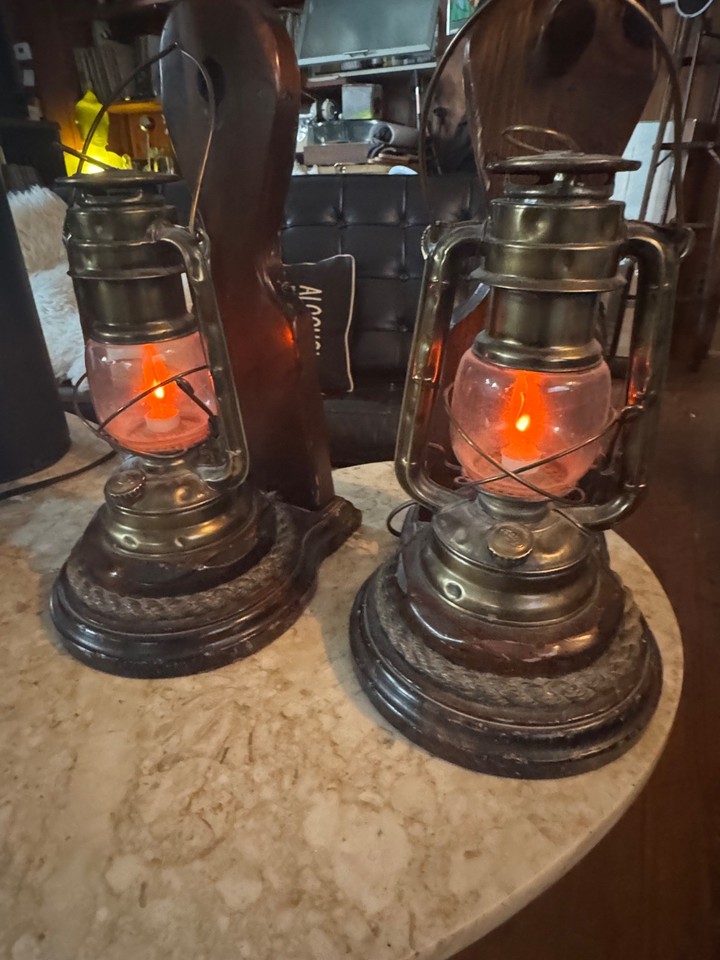 Vintage Nightwatch Lamp Co Table Lamp Wood Nautical Metal Lantern Night ...