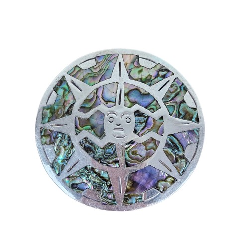 VINTAGE MEXICAN 925 STERLING SILVER MOTHER OF PEARL AZTEC SUN GOD ...