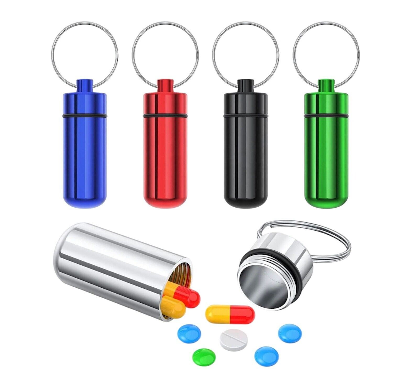 3 x Keyring Tablets Medicine Container Pill Box Aluminium Key Chain ...
