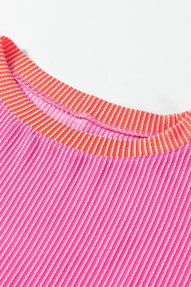 Azura Exchange Rose Red Corded Colorblock Patchwork Drop Shoulder Long ...