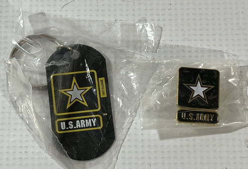 U.S. ARMY Keychain - Dog Tag Style & Key Ring & US Army Lapel Pin New ...
