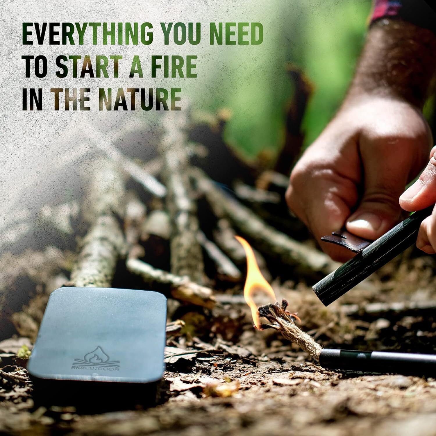 Ferro Rod Flint Fire Starter Kit + Tinder Wick Bellow with Sliding Box ...