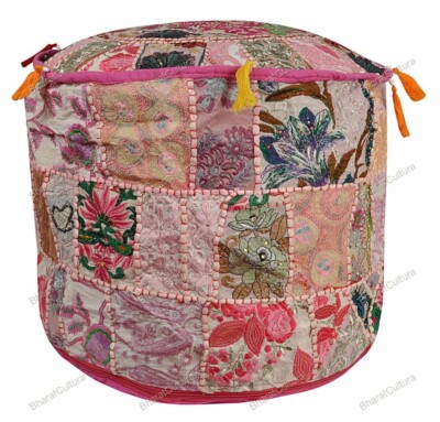 Indian Floral Pouf Ottoman Pouffe Poof Floor Foot Stool Ethnic ...