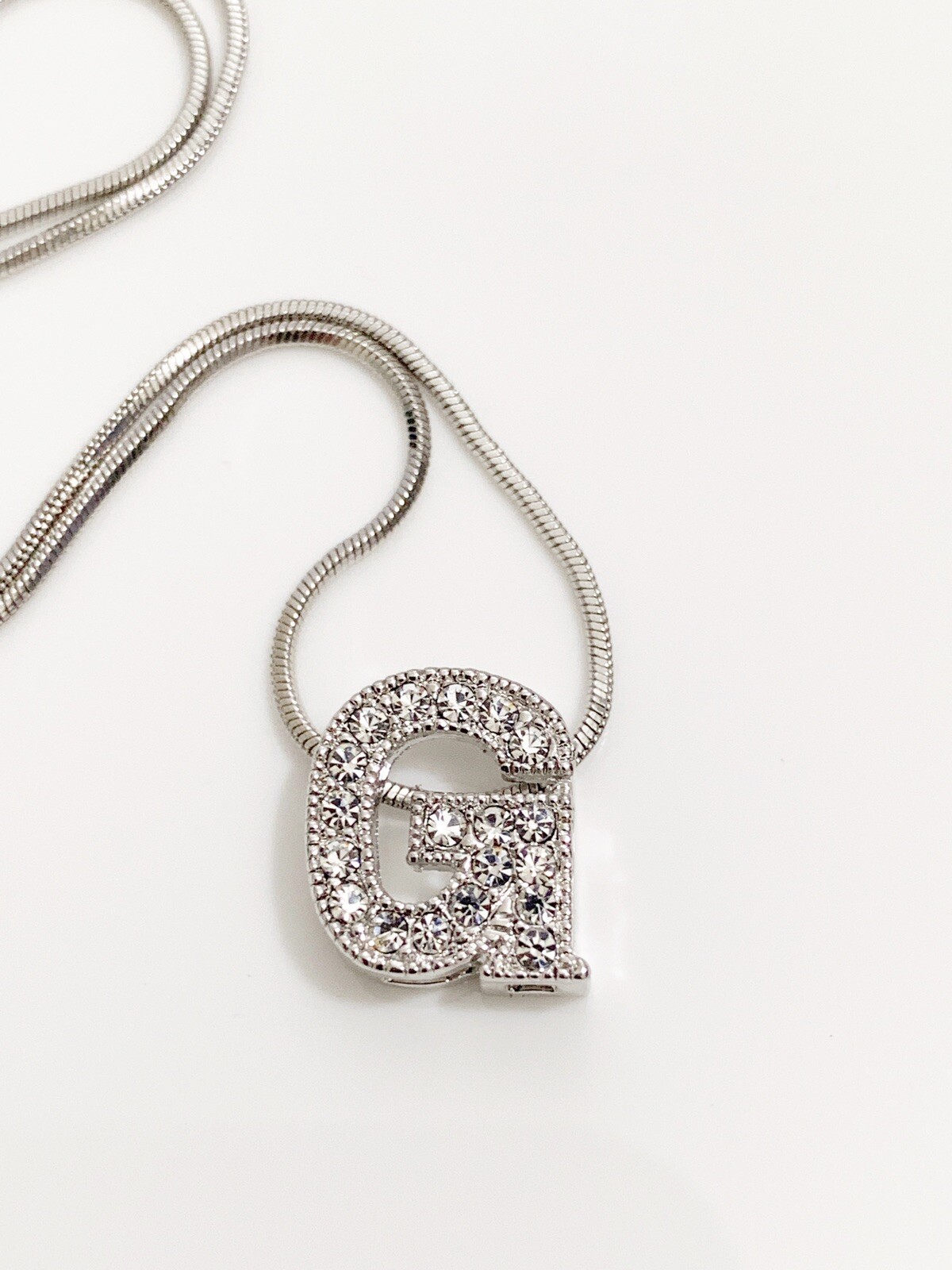 Silver Stainless Steel Letter G CZ Pendant Snake Chain Necklace 16” | eBay