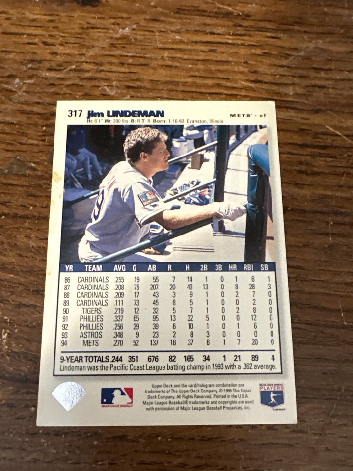 1995 Collector's Choice New York Mets Baseball Card #317 Jim Lindeman ...