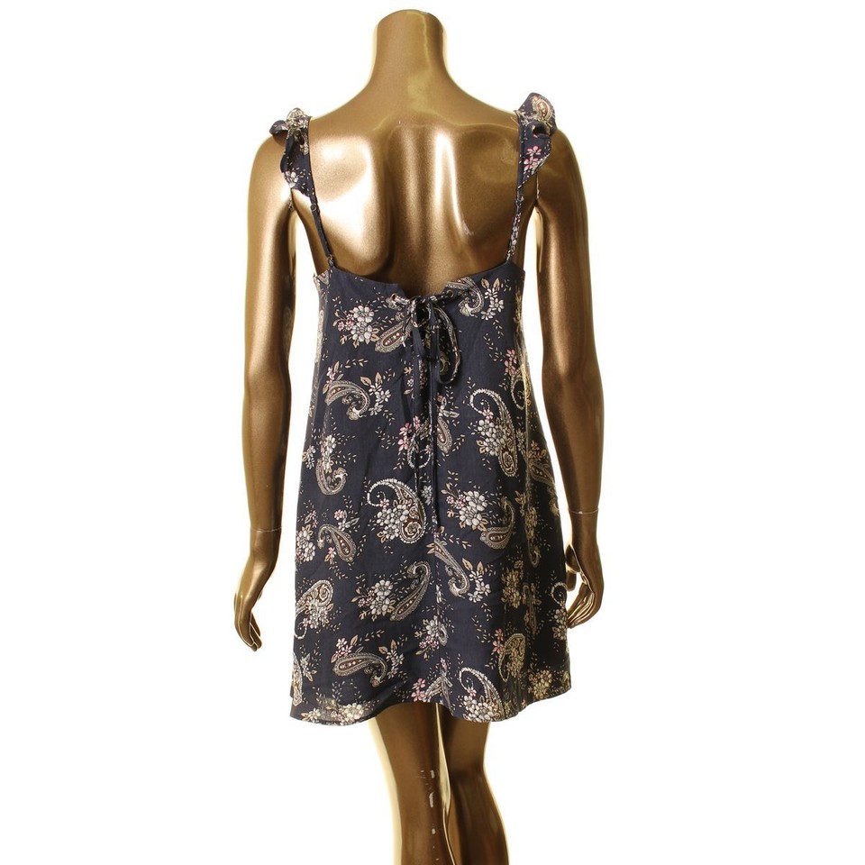 JOA NEW Women's Paisley Print Lace-up Back Mini A-Line Dress TEDO | eBay