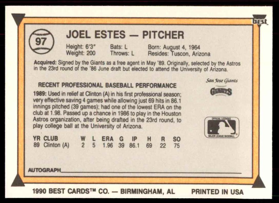 1990 Best Joel Estes Baseball Cards #97 | eBay