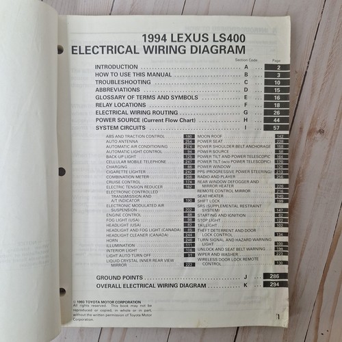 1994 Lexus LS400 LS 400 Electrical Wiring Diagram Manual EWD184U | eBay