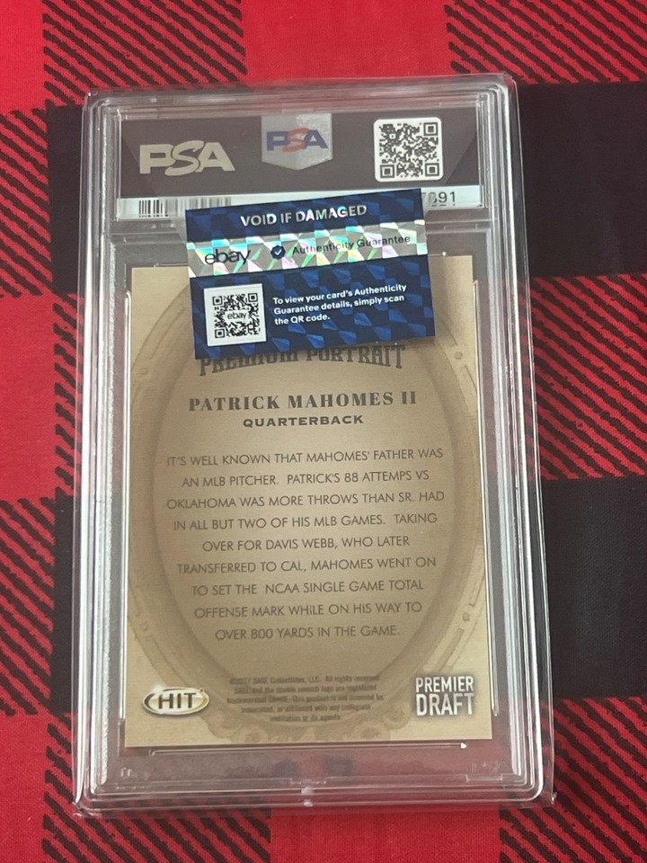 2017 SAGE SA-GE HIT Premium Portrait Patrick Mahomes RC PSA 10 GEM MINT ...