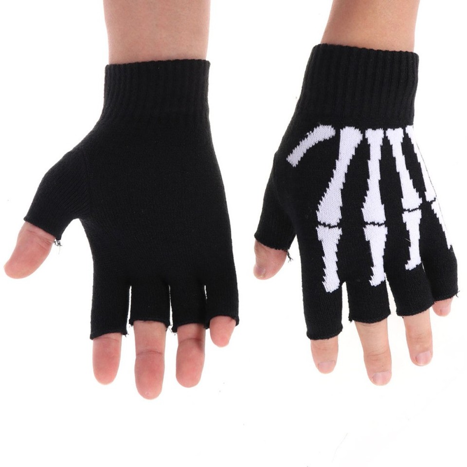 Skeleton Fingerless Gloves Glowing Fingertips Grunge Accessories | eBay ...