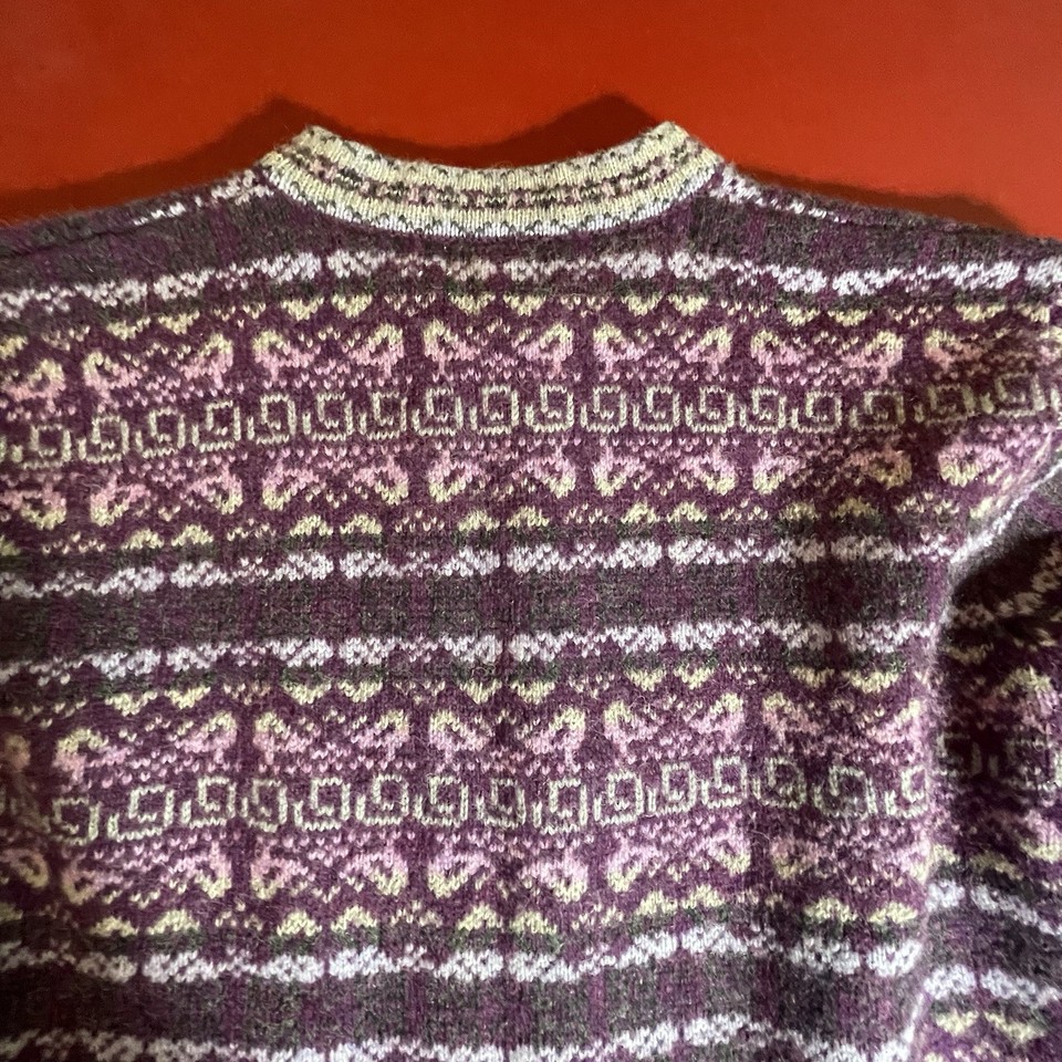 Carroll Reed Womens M Wool Nordic Fair Isle Cardigan Sweater Purple Ski ...