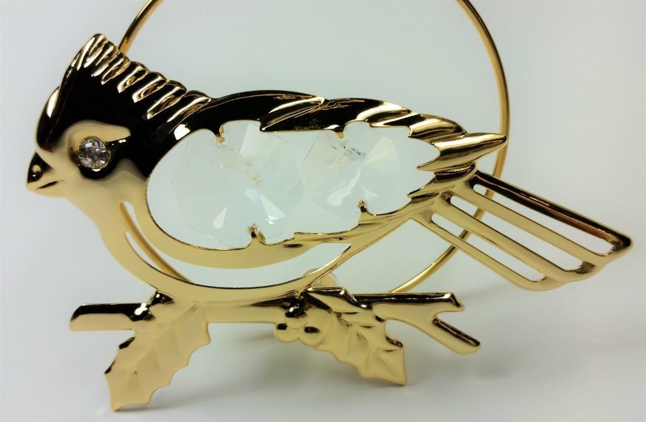 Swarovski Crystal Elements Studded Cardinal Figurine Ornament 24-K Gold ...
