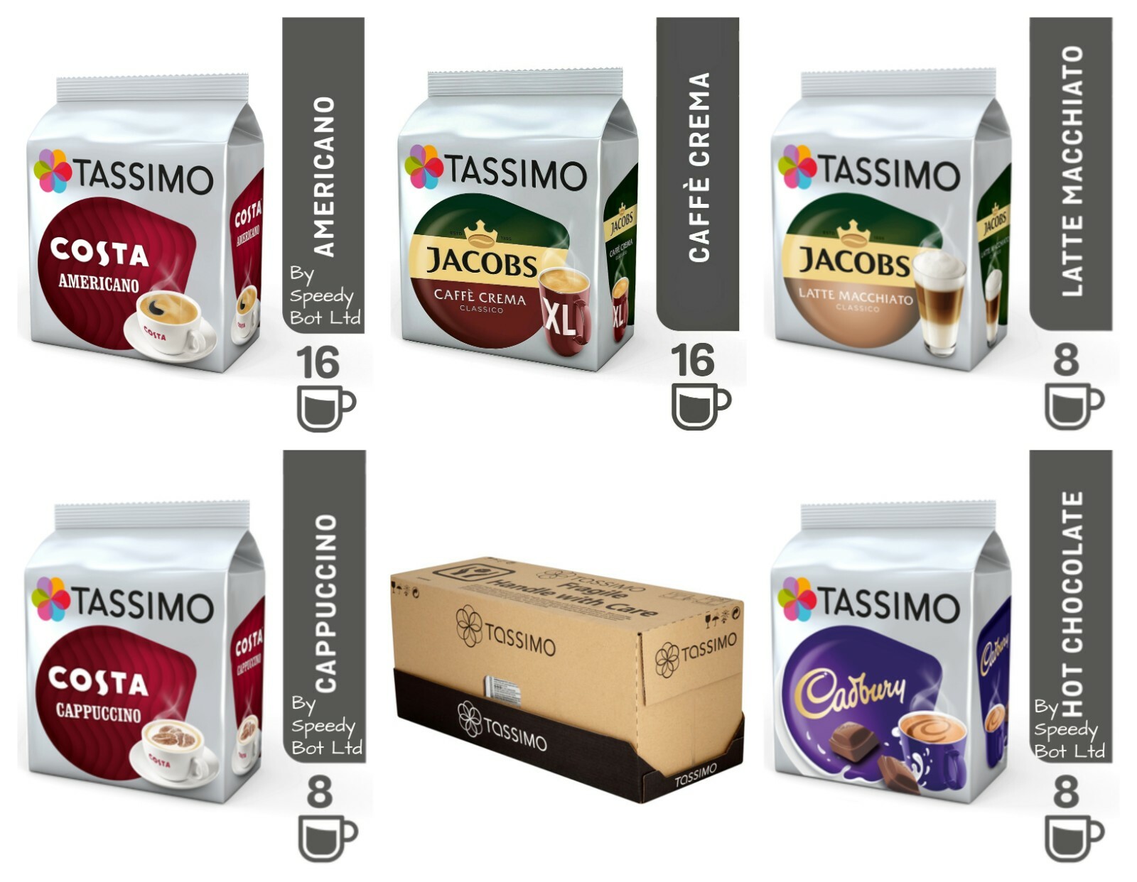 TASSIMO T Discs Pods Coffee Latte Cappuccino Cadbury Americano Variety ...