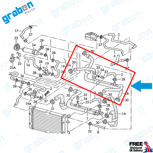 Radiator Hose For VW Transporter T4 (MK4) 2.4 TDI / 2.5 TDI 1990-2004 ...