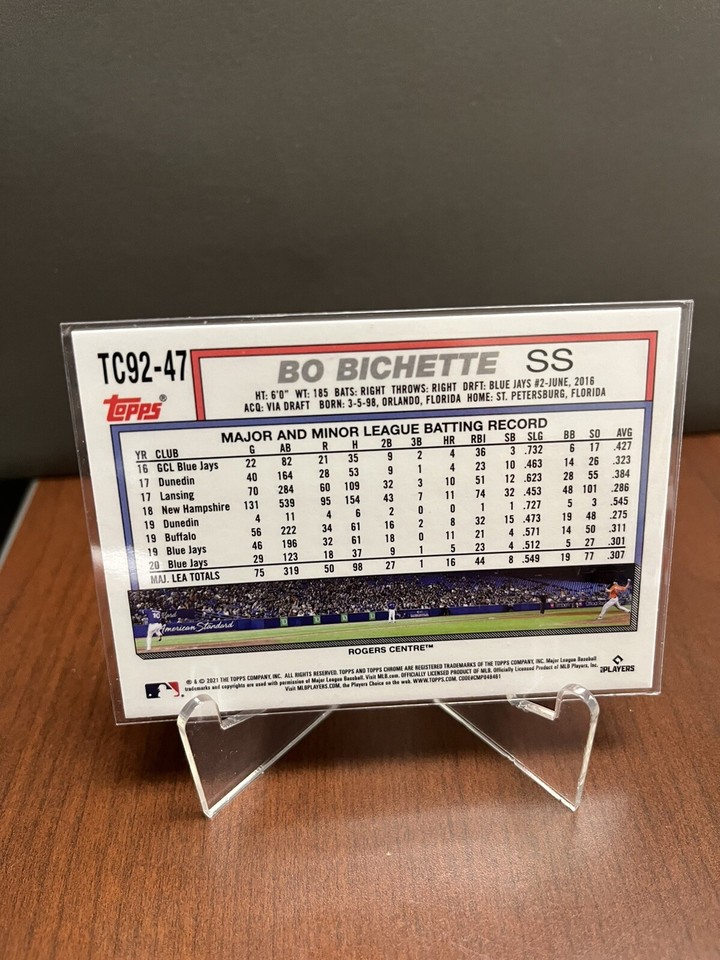 Bo Bichette 2021 Topps Chrome TC92-47 NM '92 Redux Refractor Blue Jays ...
