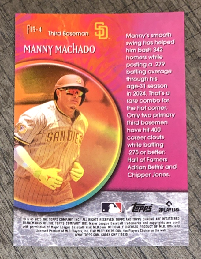 Manny Machado 2025 Topps Chrome Update Fortune 15 Refractor SP Padres ...