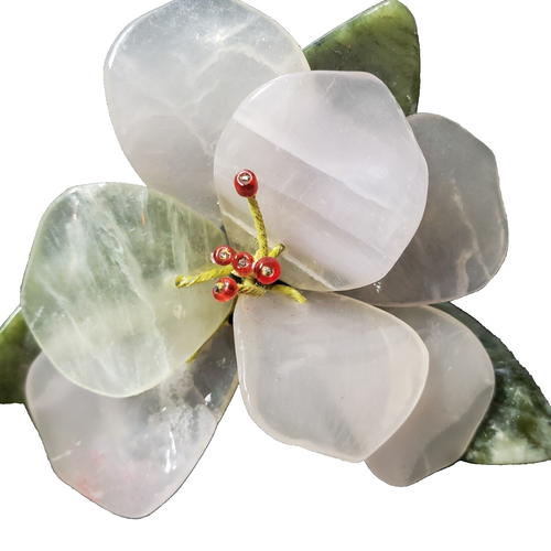 Jadeite Jade Rose Quartz Gemstone Flower Vintage Crafts Jewelry | eBay
