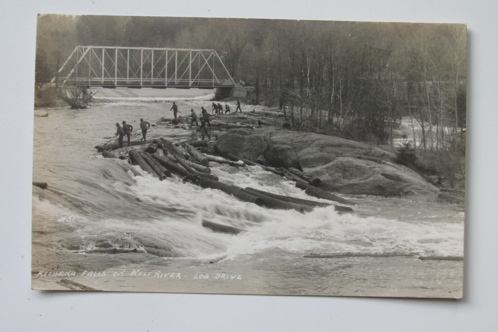 e14 vintage RPPC postcard Wisconsin WI Keshena Falls Wolf River Log ...