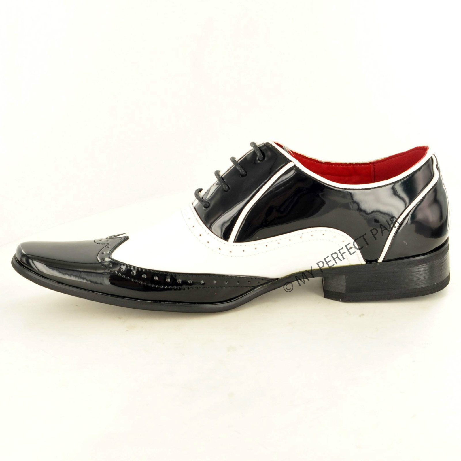 Mens Black Brown White Funky Pointed Winkle Pickers Brogue Patent Shoes ...