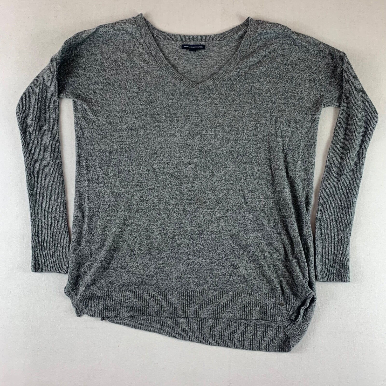 AMERICAN EAGLE V-NECK SWEATER GRAY MENS SMALL LONG SLEEVE PULLOVER | eBay