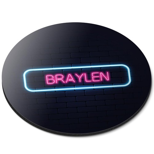 Round Mouse Mat Neon Sign Design Braylen Name #351696 | eBay UK