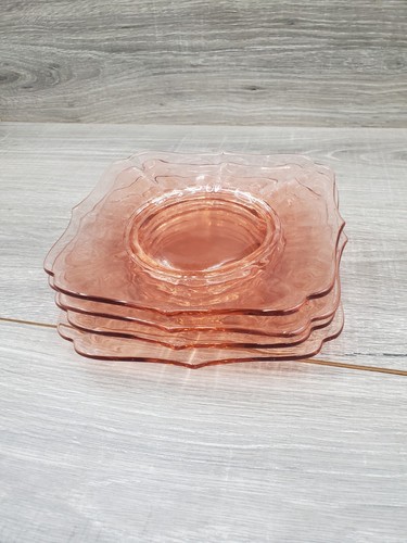 (4) Liberty Works Pink Depression Notched Square Luncheon Plate 8 ...
