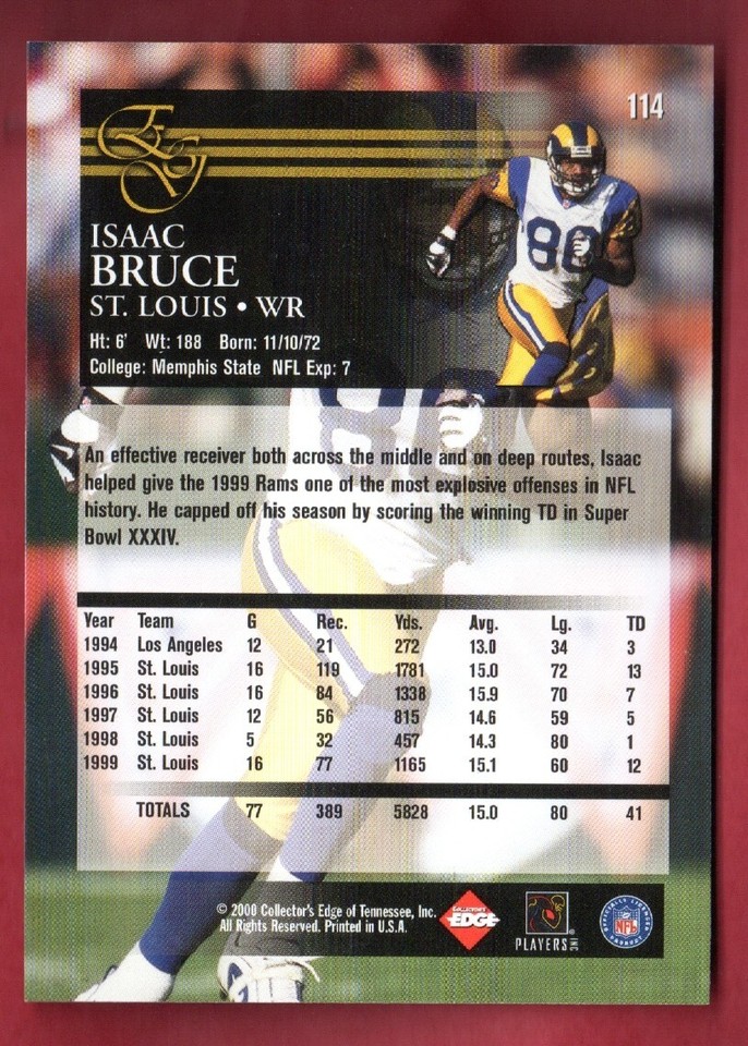 Isaac Bruce Gold 2000 Collectors Edge Graded 114 Non-Numbered No Foil ...
