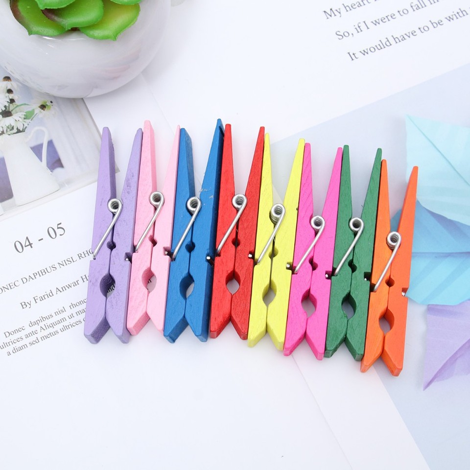 48PCS Wooden Colored Wooden Clip Snacks Sealing Clips With Rope（Random ...