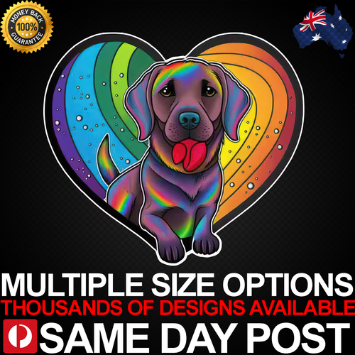 CHOC LABRADOR RAINBOW HEART Vinyl Car Sticker Decal Cheap Cute Animal ...
