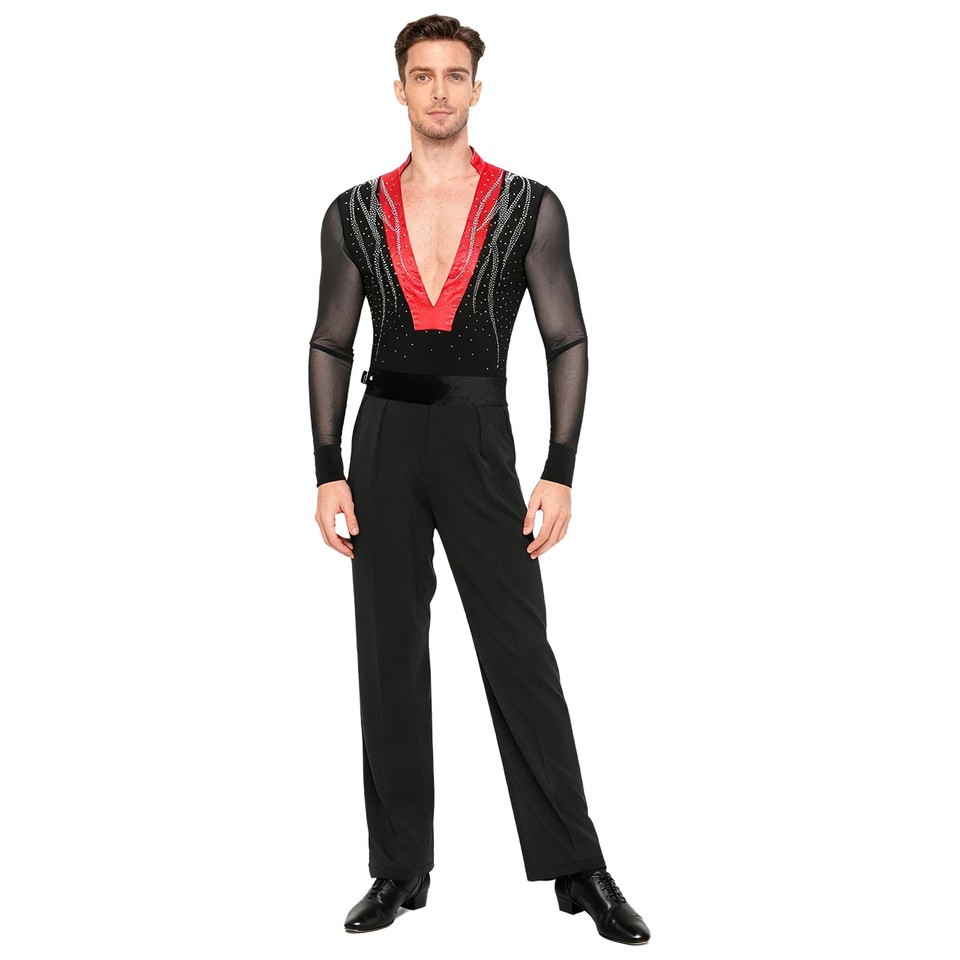Mens Dancewear Chacha Outfits With Long Pants Set Leotard Bodysuit Salsa Sheer | eBay Australia