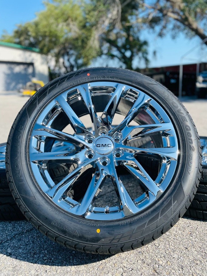 22" Chrome GMC Sierra Yukon Denali Wheels Rims Tires Chevy Silverado ...